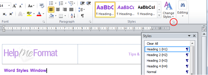 Word Styles Window – Help Me Format
